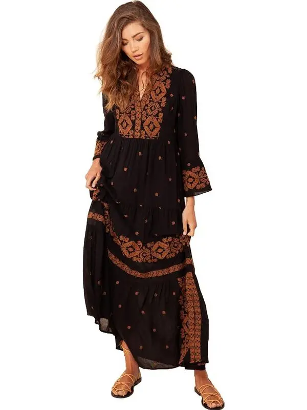 Hale Bob Marja Embroidered Maxi Dress - Black