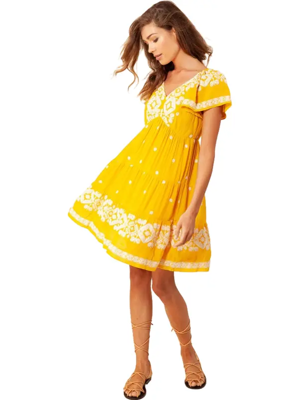 Hale Bob Mena Embroidered Dress - Gold