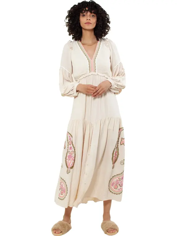 Hale Bob Josephine Embroidered Maxi Dress - Neutral