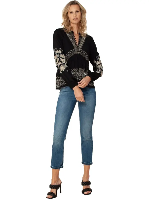 Hale Bob Donatella Embroidered Top - Black