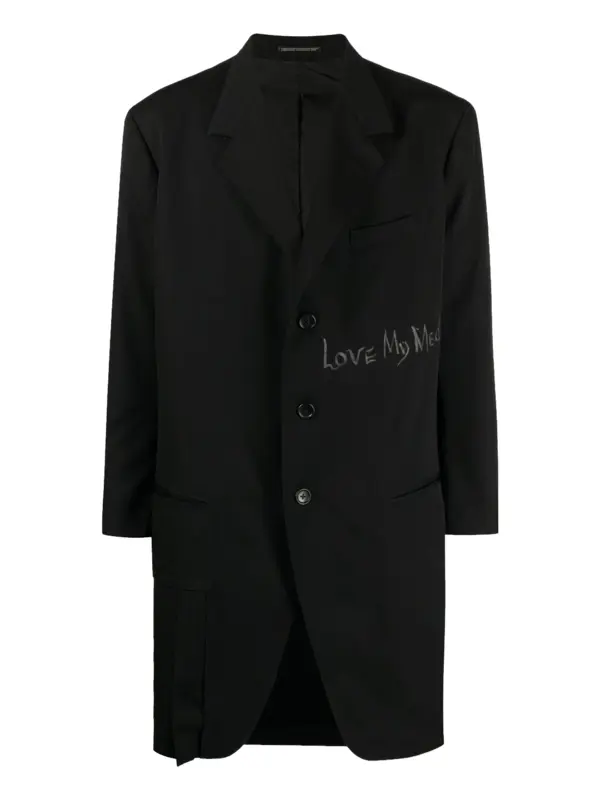 Yohji Yamamoto Notched-lapels Wool Coat - Black