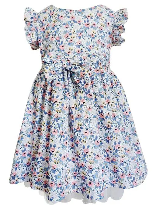 POPATU Floral Print Dress With Bow - Blue