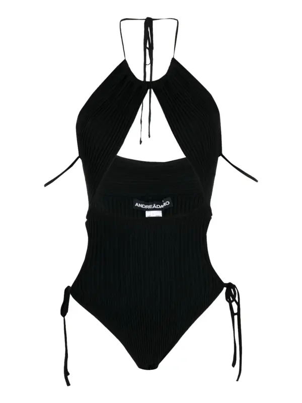 ANDREĀDAMO Ribbed-knit Cut-out Bodysuit - Black
