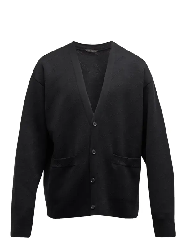 Balenciaga Tonal Logo Jacquard Cardigan - 1000 Black/black