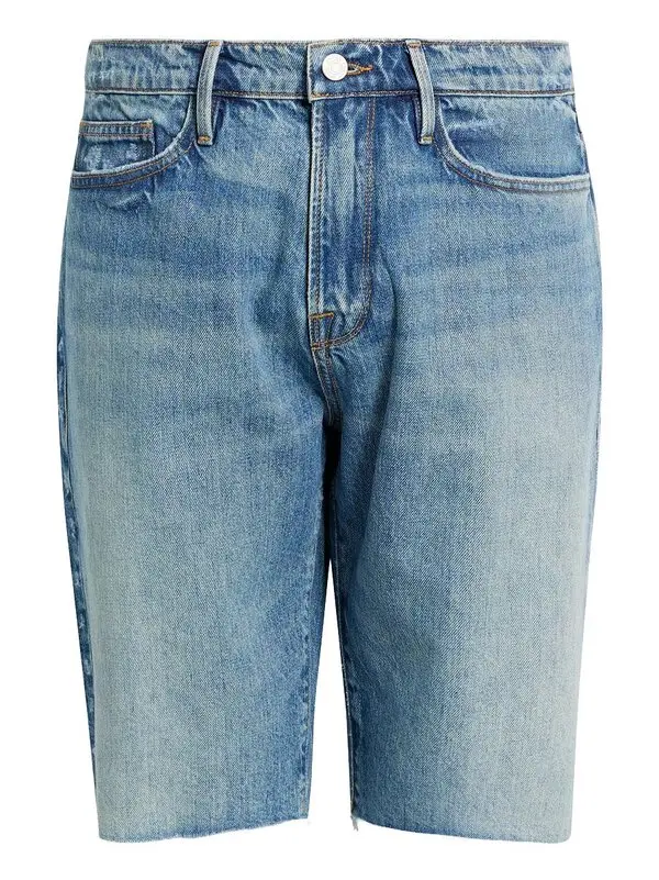 FRAME L'homme Distressed Denim Shorts - Mid Denim