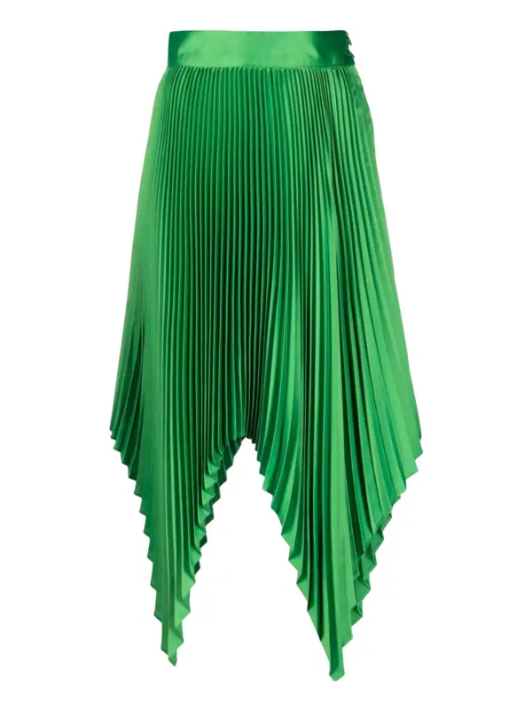 STYLAND Fully Pleated Asymmetric Skirt - Green
