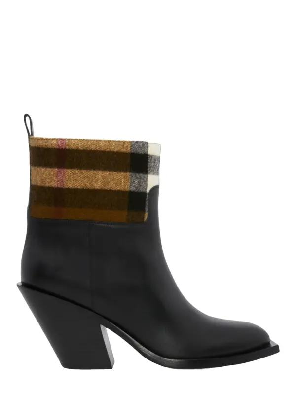 Burberry Check Panelled Leather Boots - Black