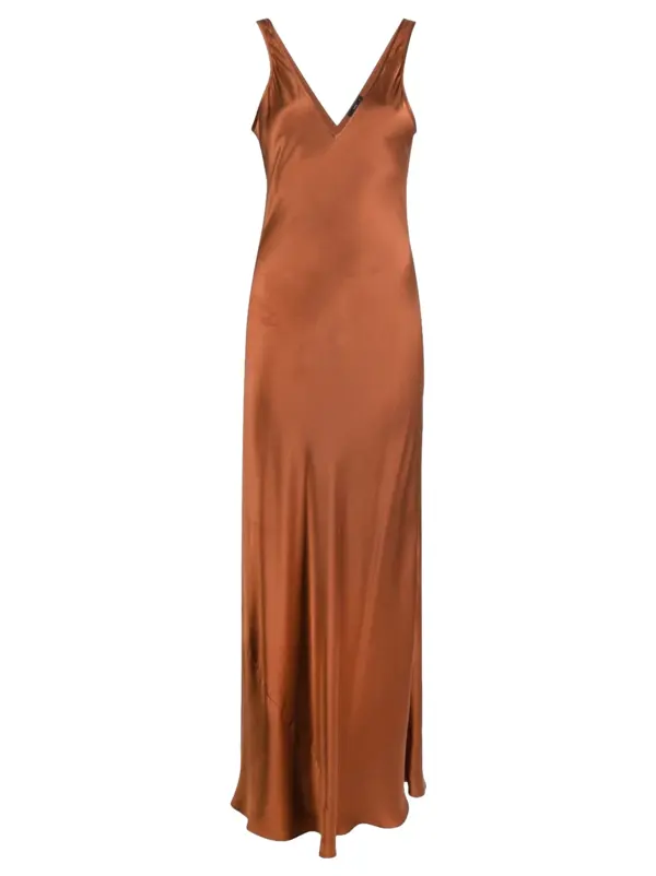 Voz V-neck Long Dress - Brown