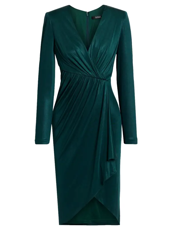 Badgley Mischka Wrap-effect Draped Dress - Emerald
