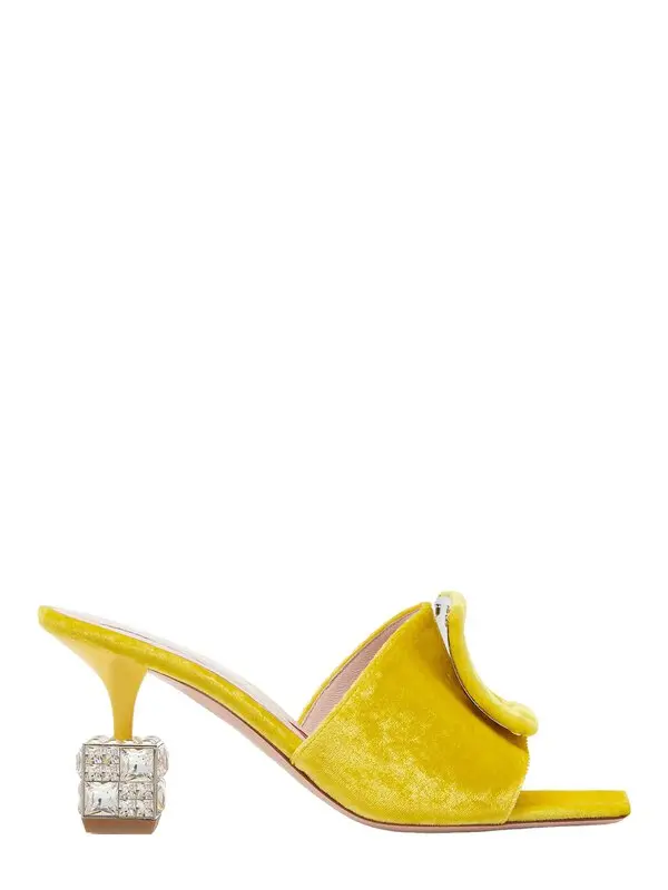 ROGER VIVIER Embellished-cube Heel Velvet Mules - Yellow