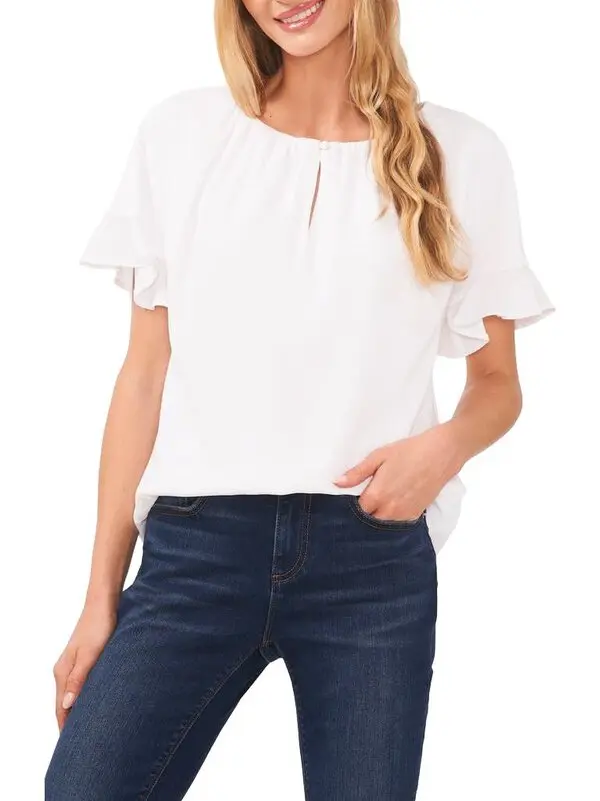 CECE DUPRAZ Ruffle Sleeve Crepe Blouse - New Ivory
