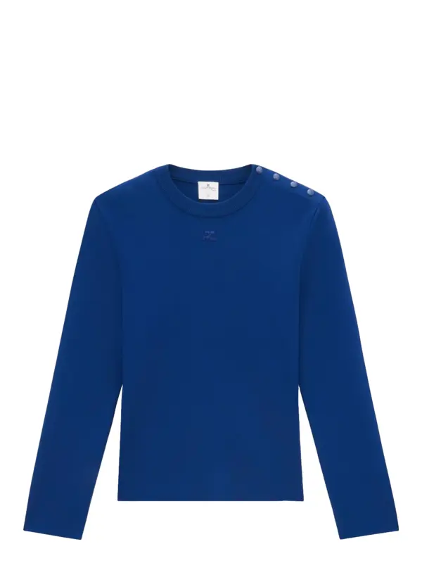 COURREGES Logo-patch Buttoned Sweater - Blue