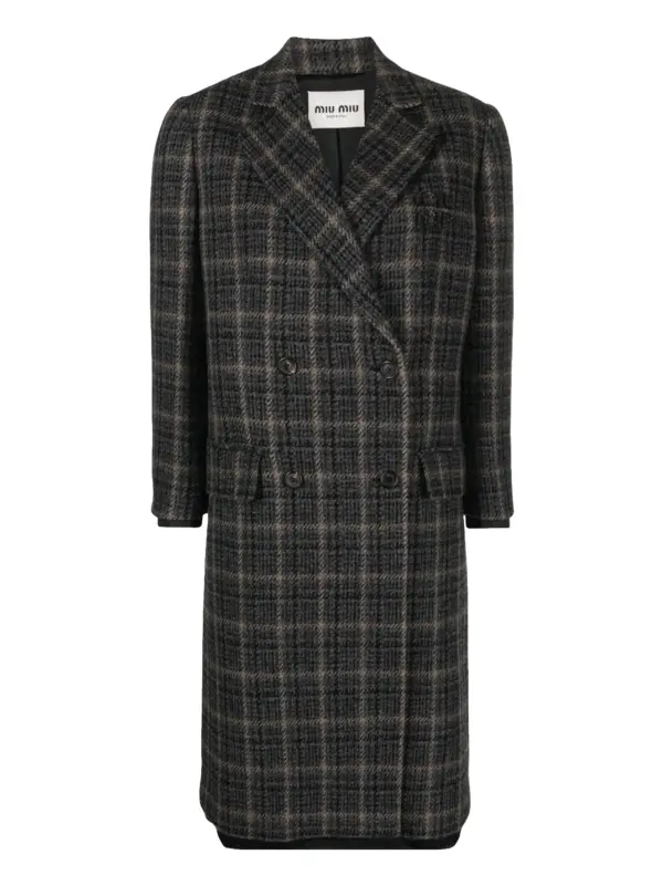 Miu Miu Double-breasted Plaid Coat - Black