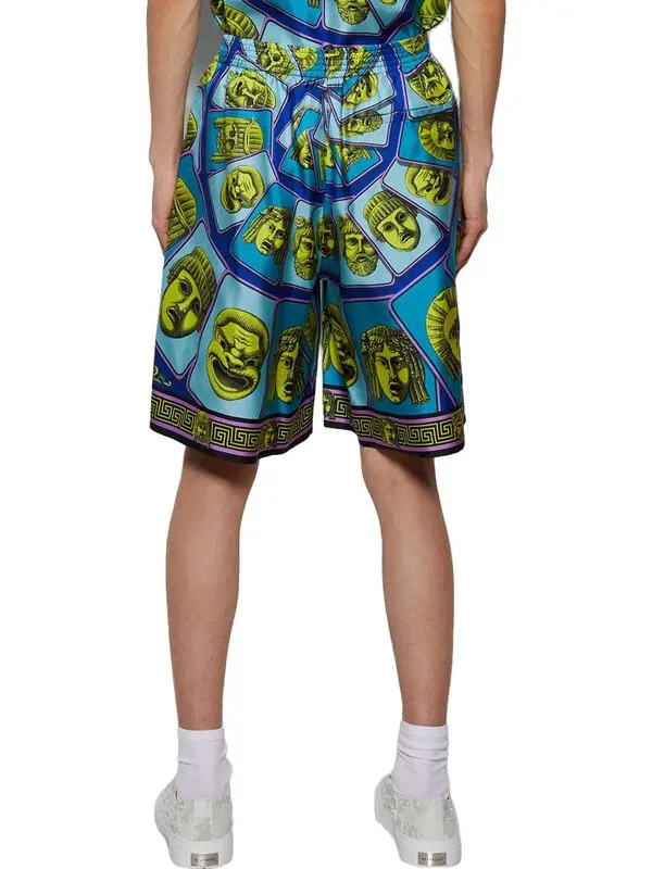 Versace Printed Twill Silk Shorts - Acid Green And Teal