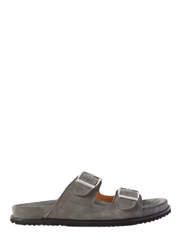 Mr P. David Buckled Regenerated Suede Sandals - Gray