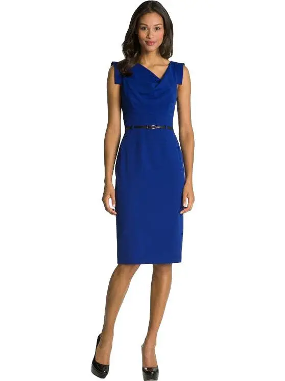 Black Halo Jackie Belted Stretch Gabardine Sheath Dress - Cobalt
