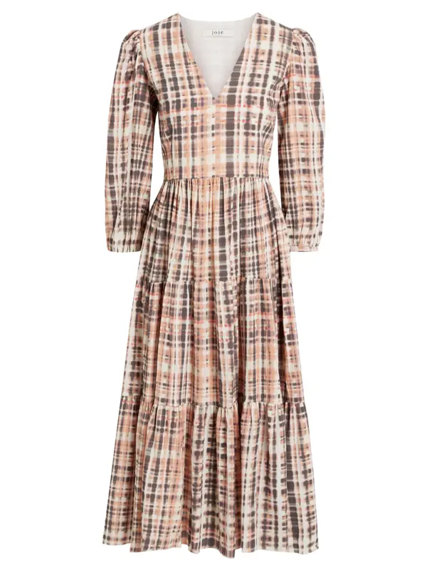 Joie Tobey Tiered Printed Cotton Midi Dress - Peach