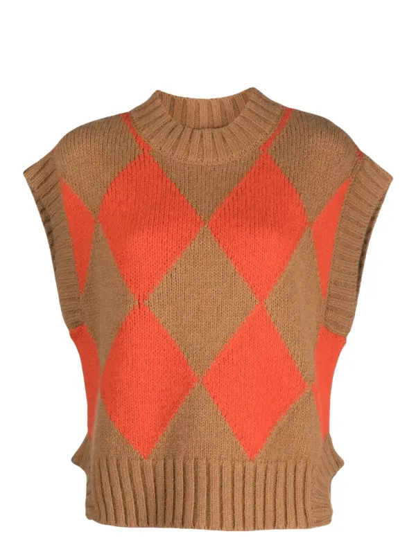 La DoubleJ Argyle-print Knitted Vest - Neutrals