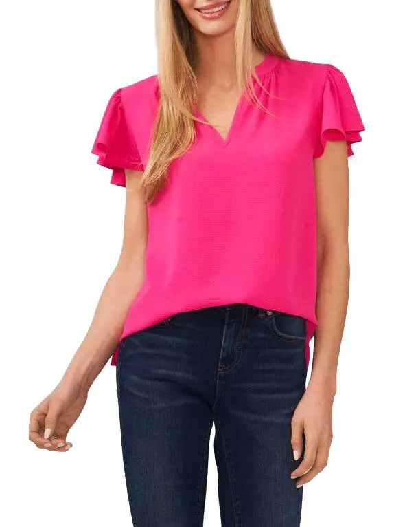 CECE DUPRAZ Flutter Sleeve V-neck Top - Bright Rose