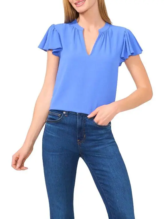 CECE DUPRAZ Flutter Sleeve V-neck Top - Tropic Night