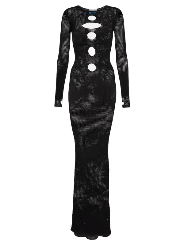 Off-White Cutout Knit Gown - Black