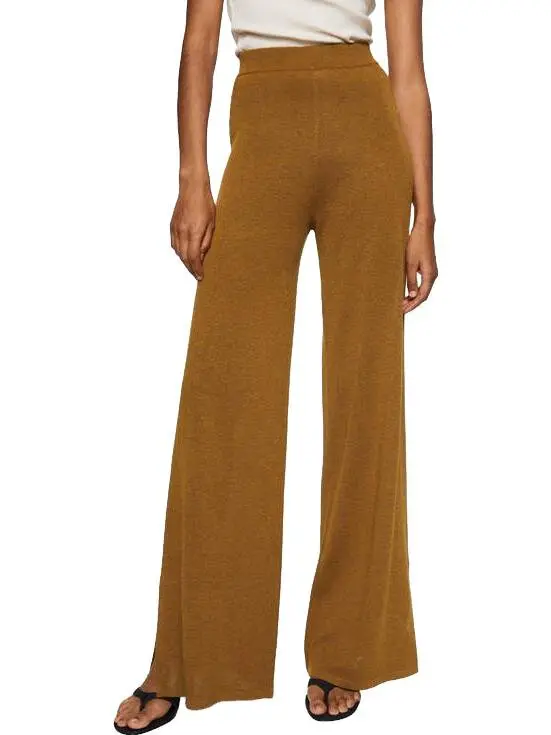 Mango Slit Hem Knit Pants - Medium Brown