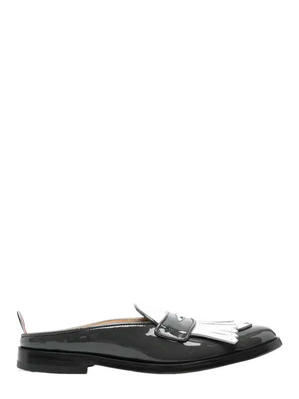 Thom Browne Fringe-detail Patent-leather Mule Loafers - Grey