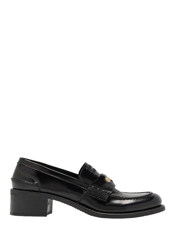 Miu Miu Leather Heeled Penny Loafers - Nero