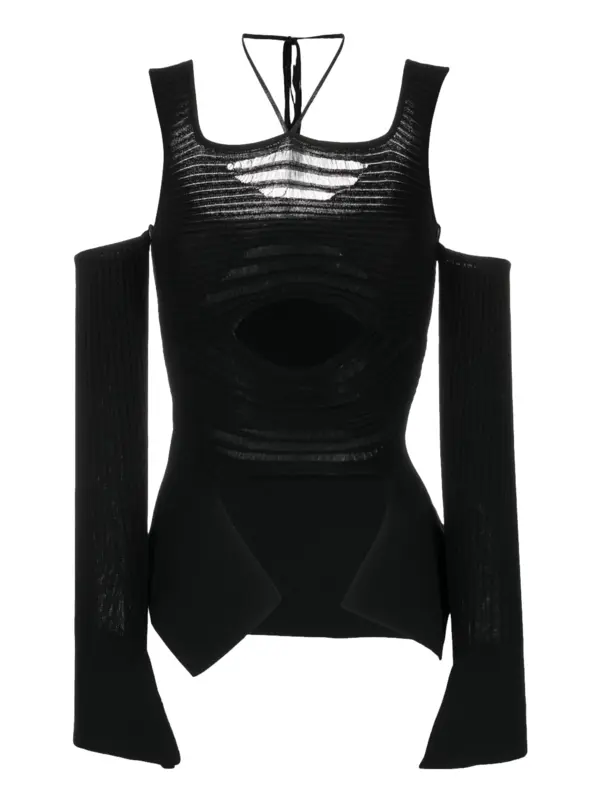 ANDREĀDAMO Cut-out Knitted Top - Black
