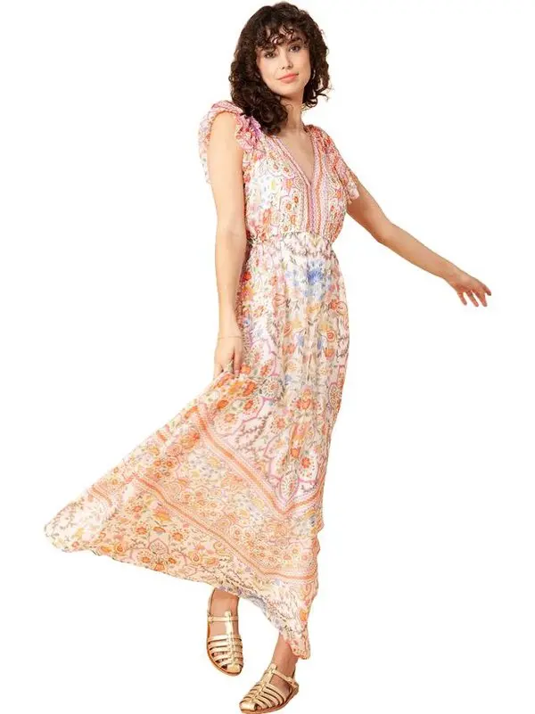 Hale Bob Marlee Chiffon Maxi Dress - Red / Orange