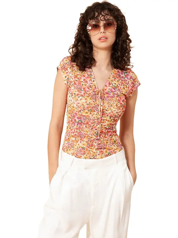 Hale Bob Ramsha Shirred Mesh Top - Gold