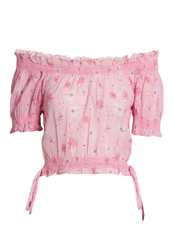 LoveShackFancy Rosalinda Floral-print Cotton-gauze Top - Pink