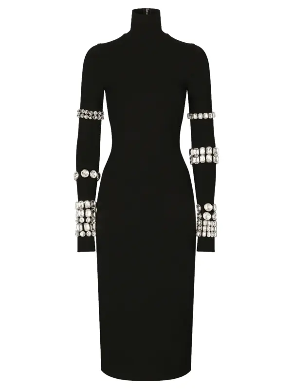 Dolce & Gabbana Milano-rib Embellished Midi Dress - Black