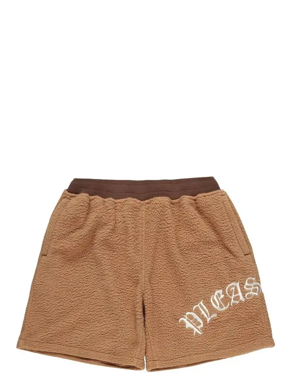 PLEASURES Embroidered-logo Fleece Shorts - Brown
