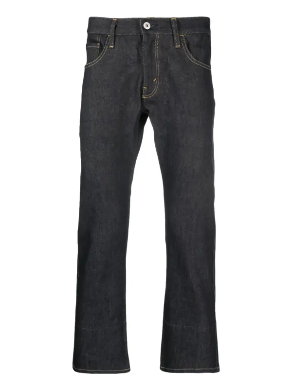 Junya Watanabe Graphic-print Cropped Jeans - Blue