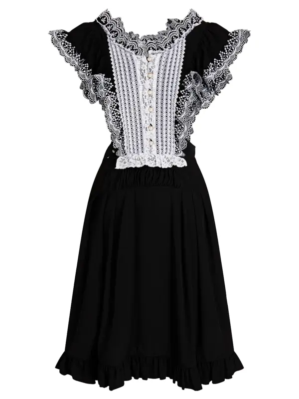 Rabanne Lace-paneled Ruffled Cady Dress - Black