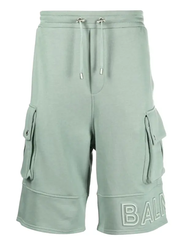 Balmain Embossed Logo Bermuda Shorts - Green