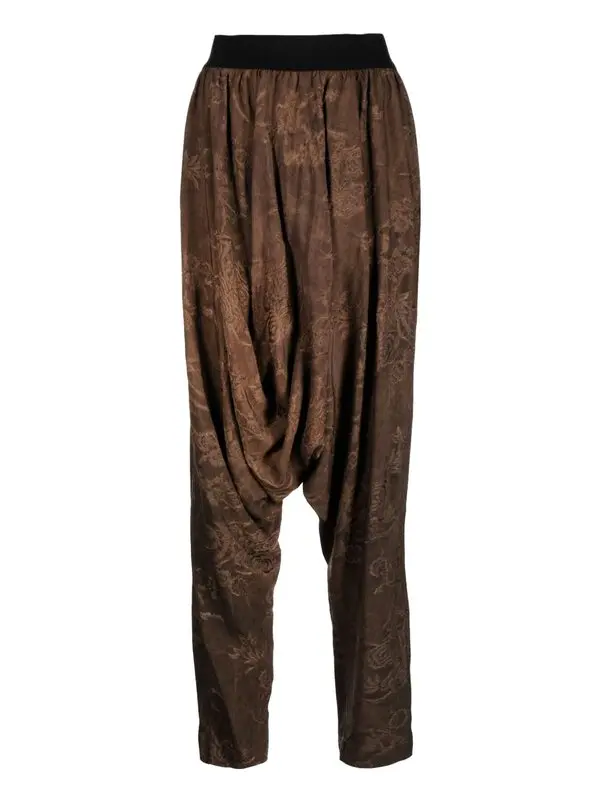 UMA WANG Floral-embroidered Trousers - Brown