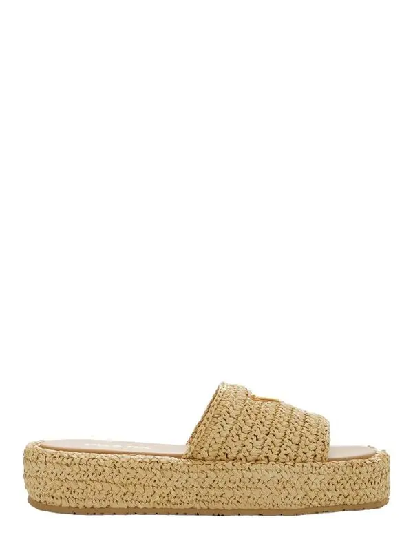 Prada Raffia Slide Sandal With Logo - Neutral