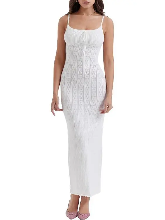 House Of Cb Myla Pointelle Maxi Sweater Dress - White