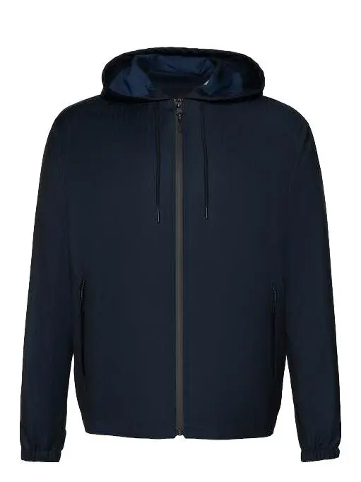 Cardinal Of Canada Beckett Water Repellent Hooded Herringbone Wool Rain Coat - Navy Herringbone
