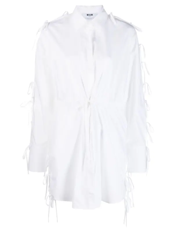 MSGM Bow-embellished Shirt Dress - White