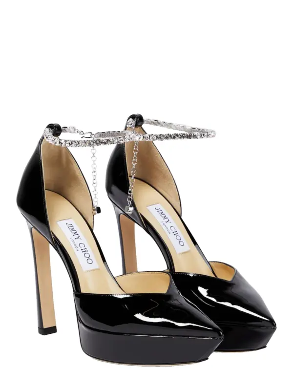 JIMMY CHOO Saeda 125 Embellished Platform Pumps - Black