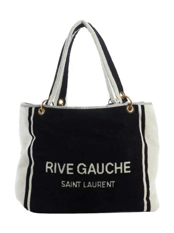 Saint Laurent Rive Gauche Noe Terrycloth Towel Tote - Nero/bianco/nero