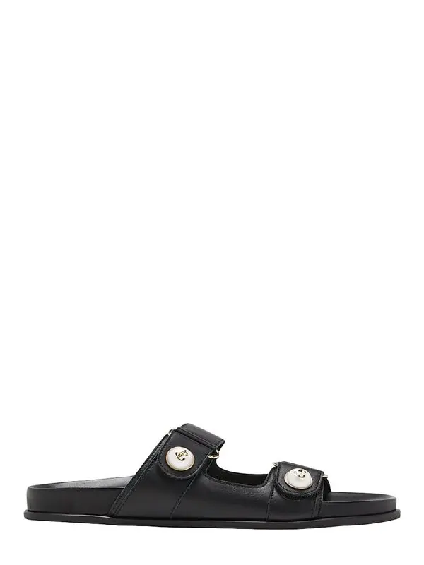 JIMMY CHOO Fayence Pearly-button Slide Sandals - Black