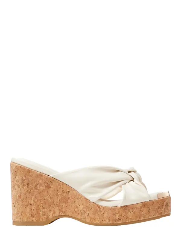 JIMMY CHOO Avenue 95 Leather Wedge Sandals - White