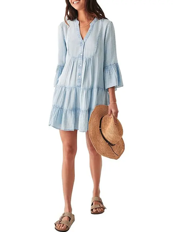 Faherty Brand Kasey Organic Cotton Tiered Dress - Light Indigo