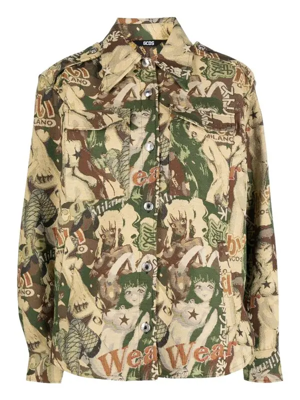 Gcds Jacquard-pattern Shirt Jacket - Green