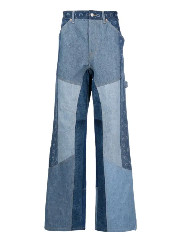 MARINE SERRE Patchwork Wide-leg Jeans - Blue