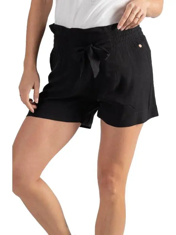 CACHE COEUR Nubie Smocked Twill Maternity Shorts - Black